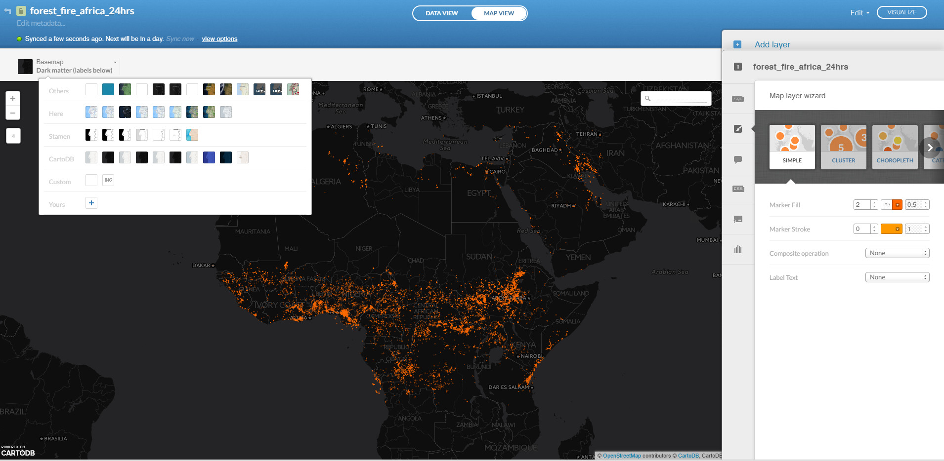 How to make an animated forest fire map using Google My Maps and Carto